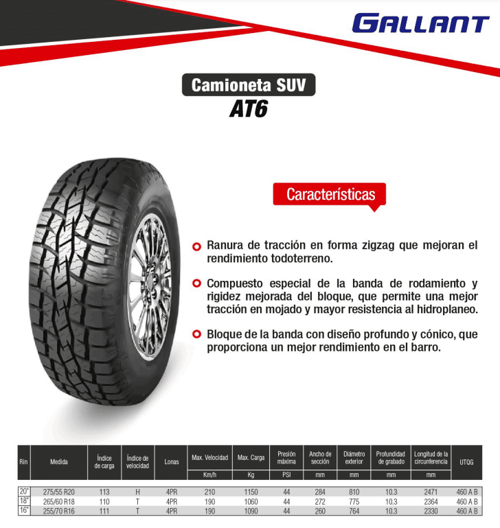 Llanta 265/60 R 18 110T AT6 Gallant | Tractomulas de Colombia®