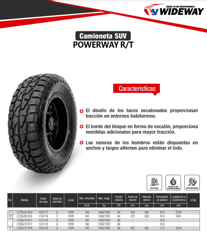 Llanta 265/75 R 16 10PR LT 123/120Q PowerWay RT WideWay | Tractomulas ...