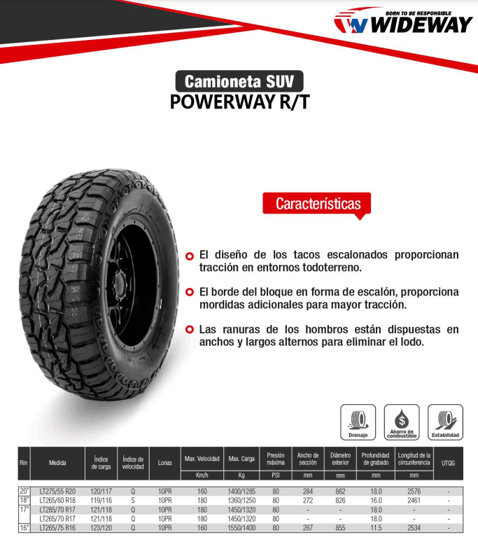 Llanta 265/60 R 18 10PR LT 119/116S PowerWay RT WideWay | Tractomulas ...