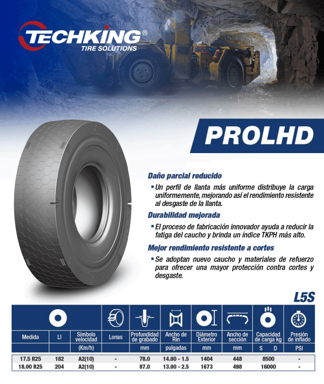 Llanta 17.5 R 25 182A2 PROLHD C2 L5S TL TechKing | Tractomulas de Colombia®