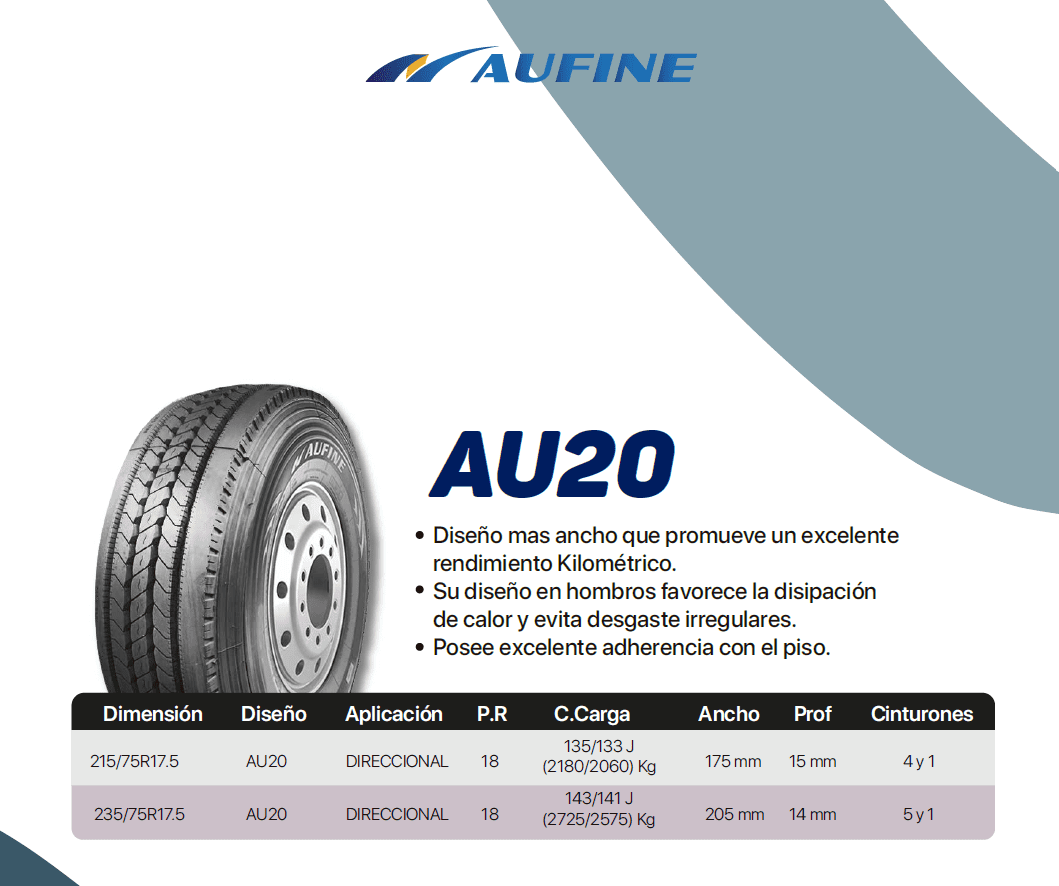 Llanta 215/75 R 17.5 16PR Smart AU20 DIR Aufine | Tractomulas de Colombia®