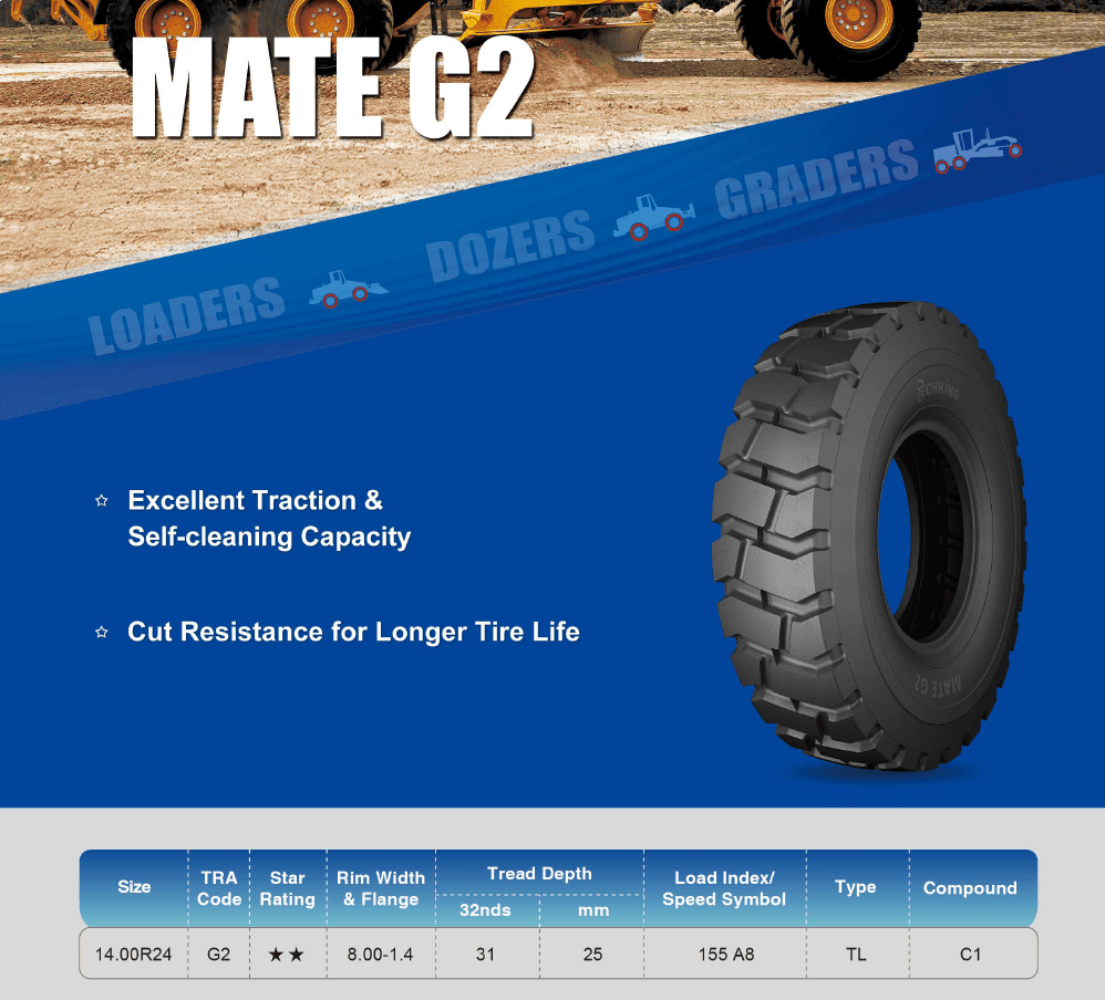 Llanta 14.00 R 24 155A8 MATE G2/L2 TechKing | Tractomulas de Colombia®