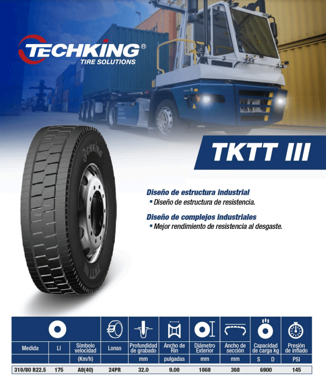 Llanta 310/80 R 22.5 175A8 TKTT III TL TechKing | Tractomulas de Colombia®