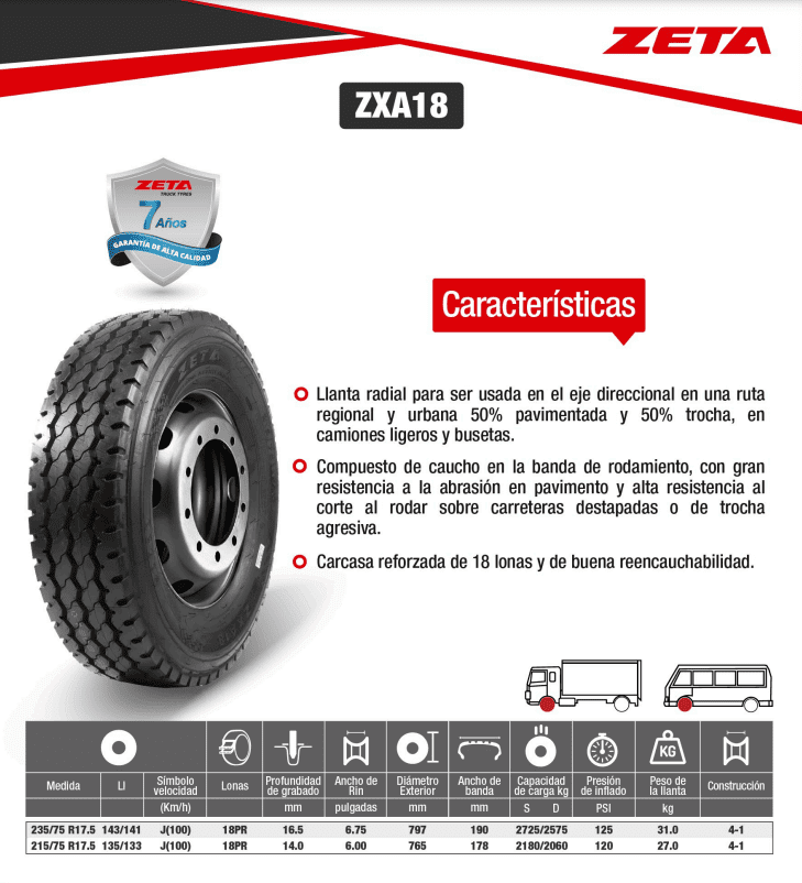 Llanta 215/75 R 17.5 18 PR 135/133J ZXA18 MIX Zeta | Tractomulas de Colombia®