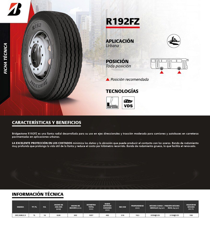 Llanta 295/80 R 22.5 16PR R192 DIR Bridgestone | Tractomulas de Colombia®